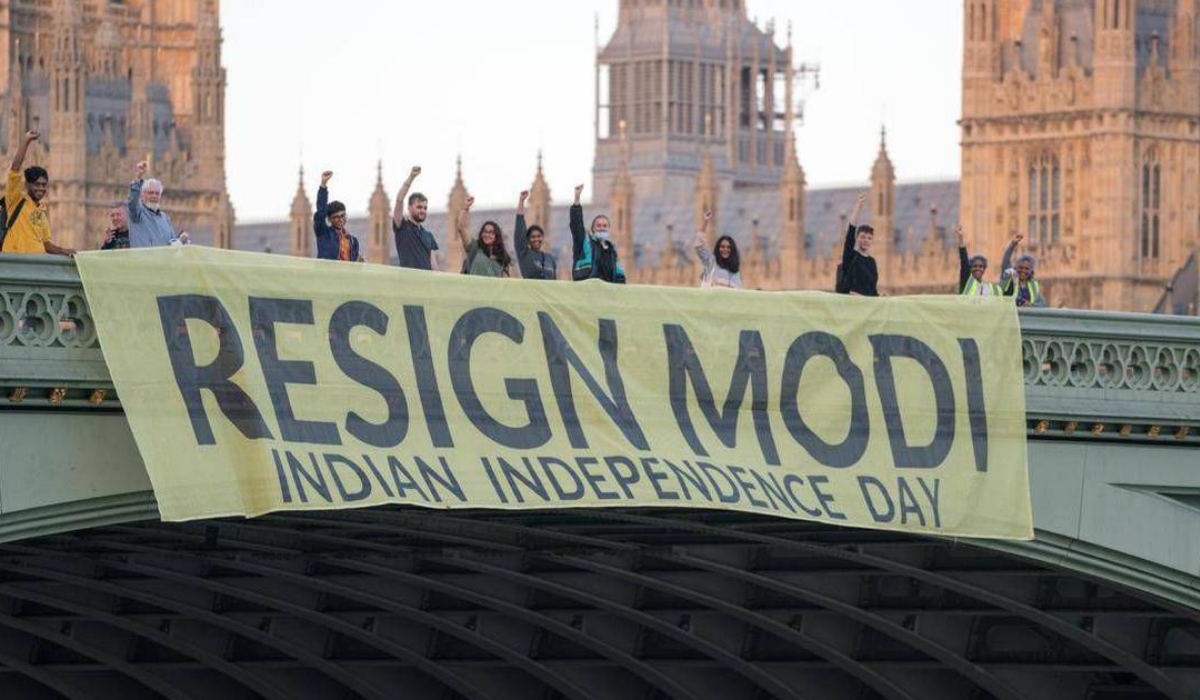 Resign Modi Banners At Westminster Bridge London