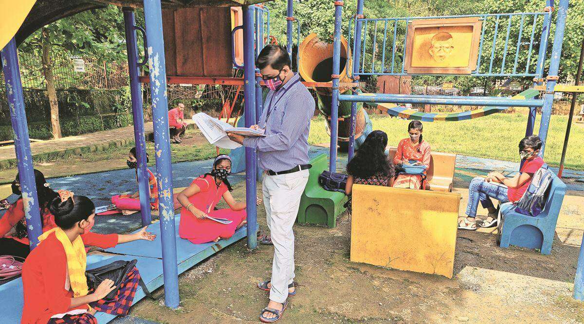 Students Attending School In Open Ground