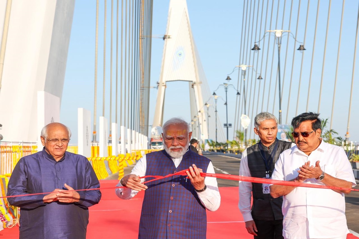 Pm Modi Inaugurates Sudarshan Setu Indias Longest Cable Stayed Bridge